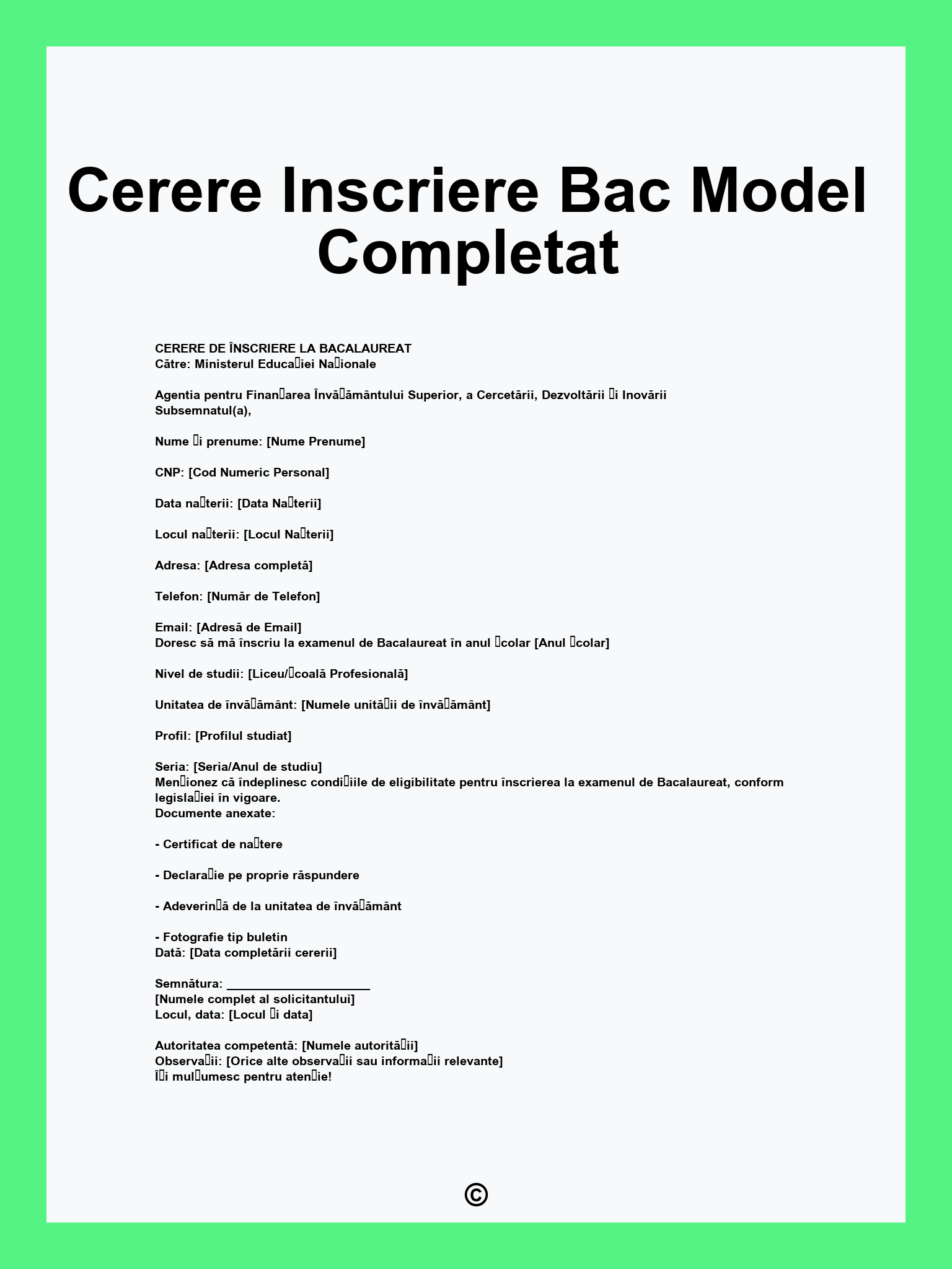 Cerere Inscriere Bac Model Completat