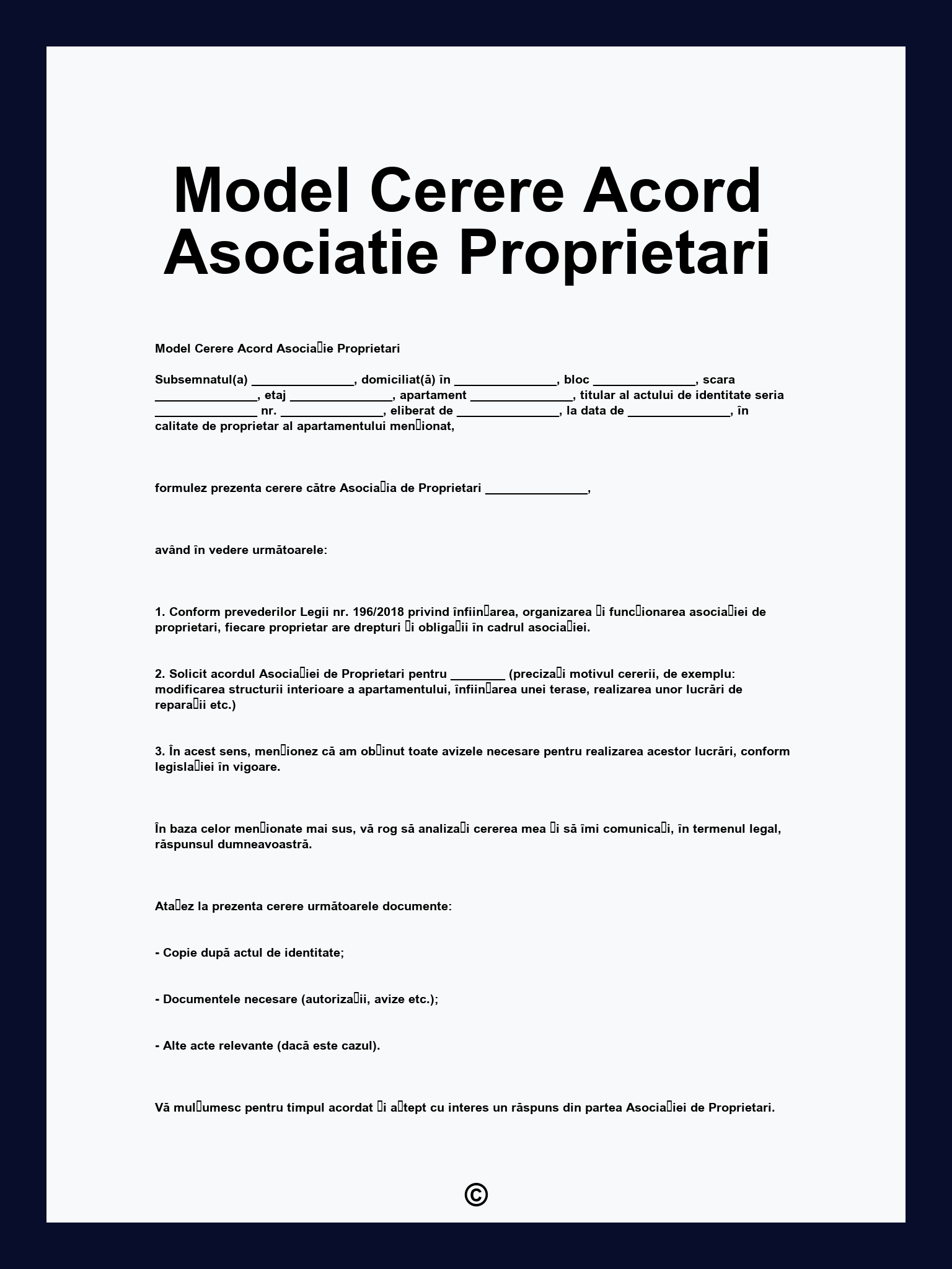 Model Cerere Acord Asociatie Proprietari