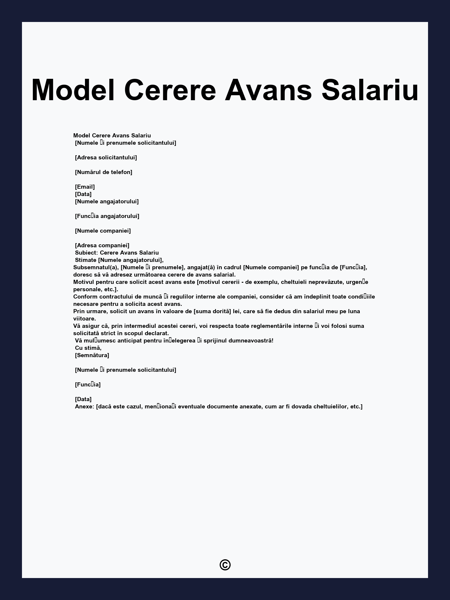 Model Cerere Avans Salariu