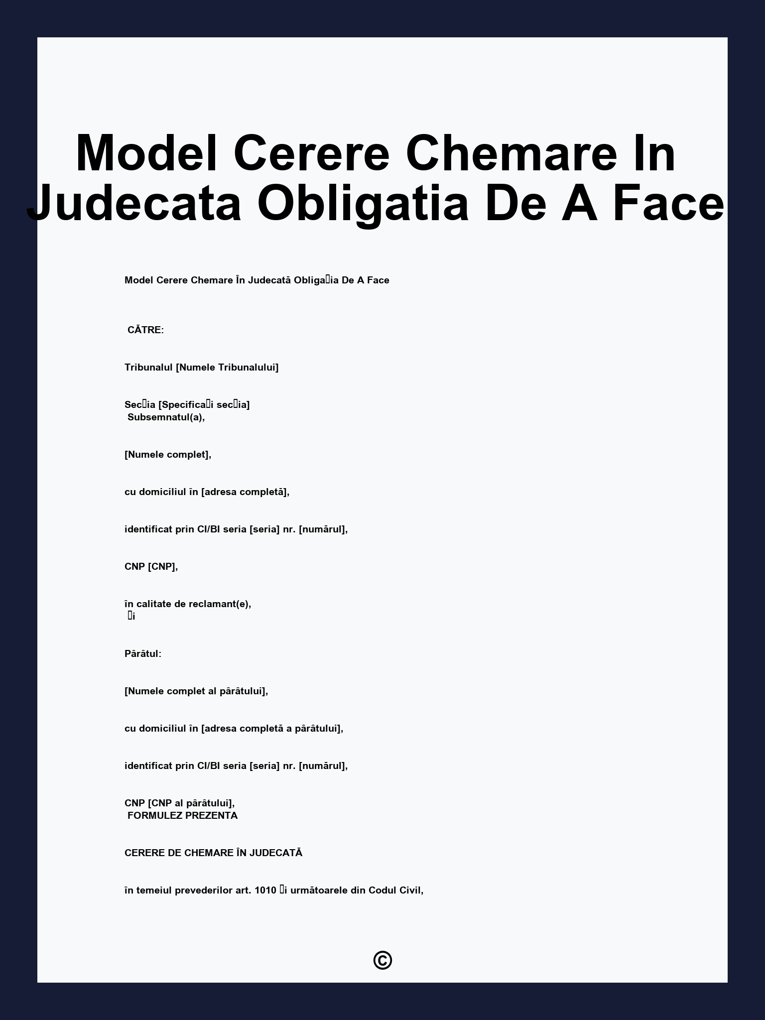 Model Cerere Chemare In Judecata Obligatia De A Face