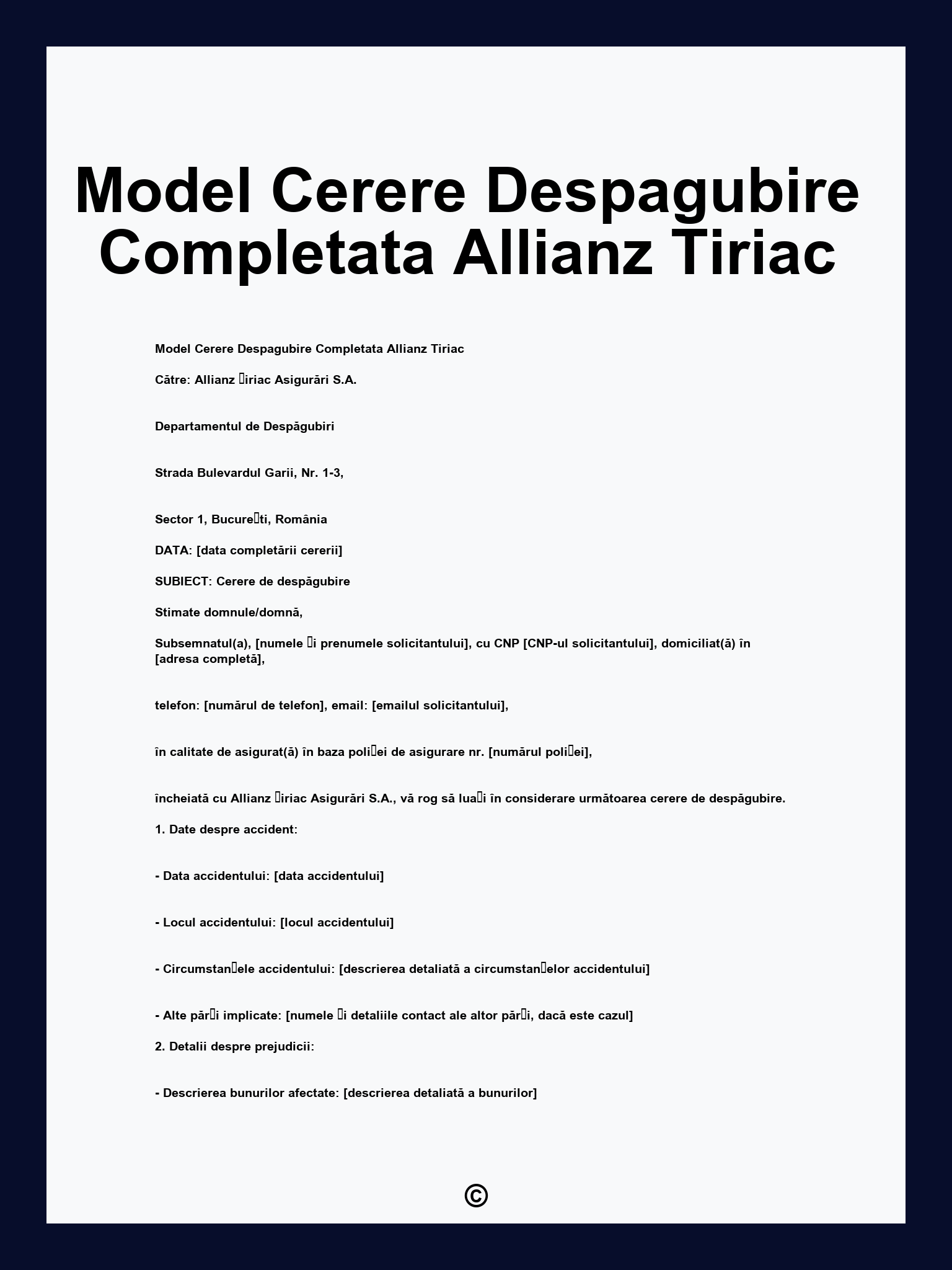 Model Cerere Despagubire Completata Allianz Tiriac