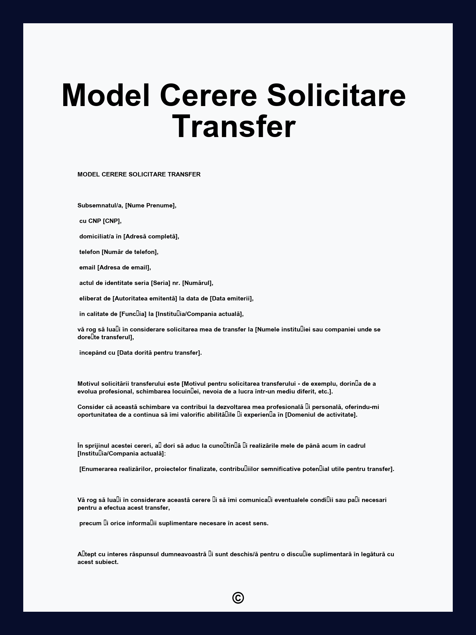 Model Cerere Solicitare Transfer