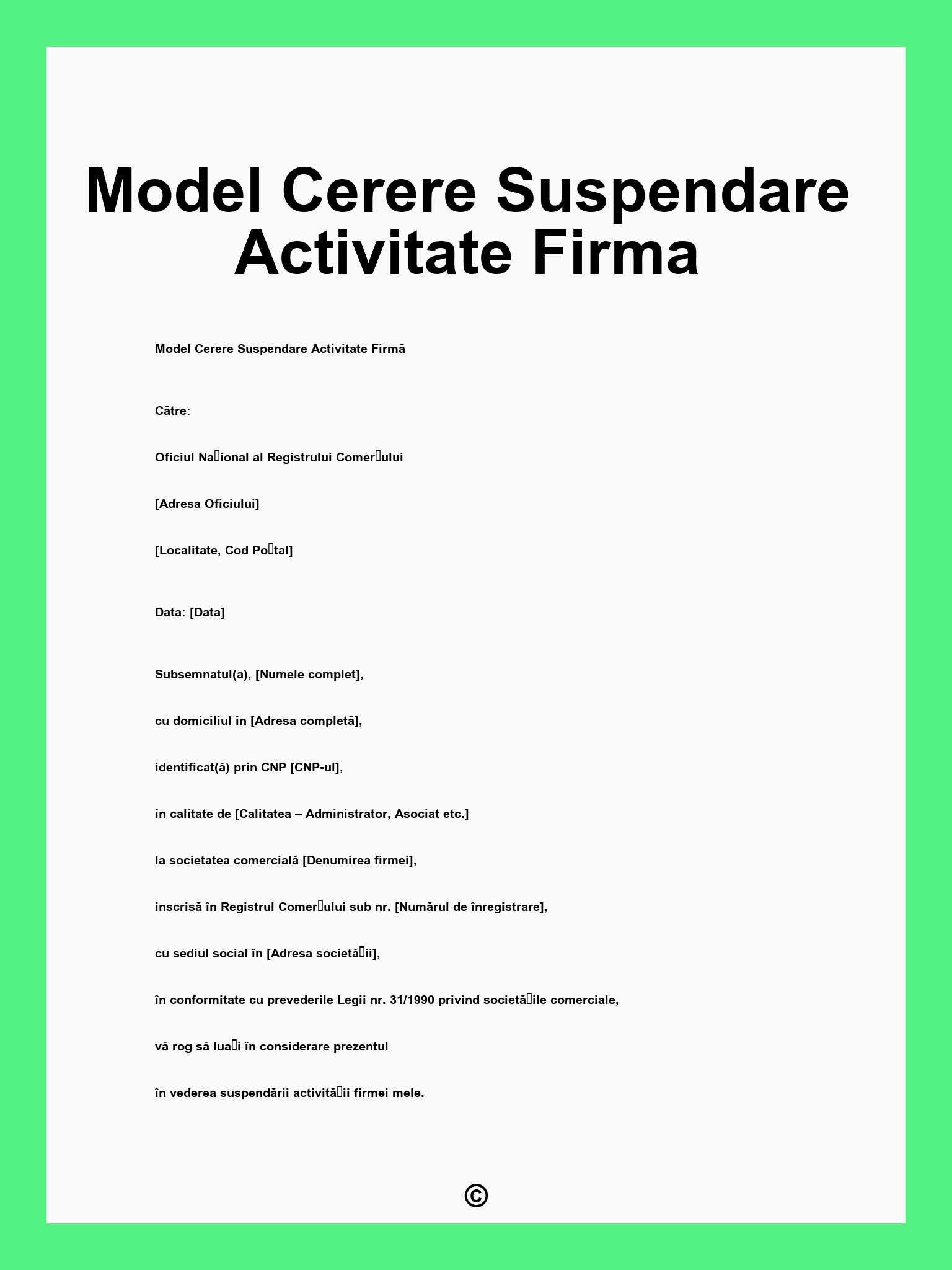 Model Cerere Suspendare Activitate Firma