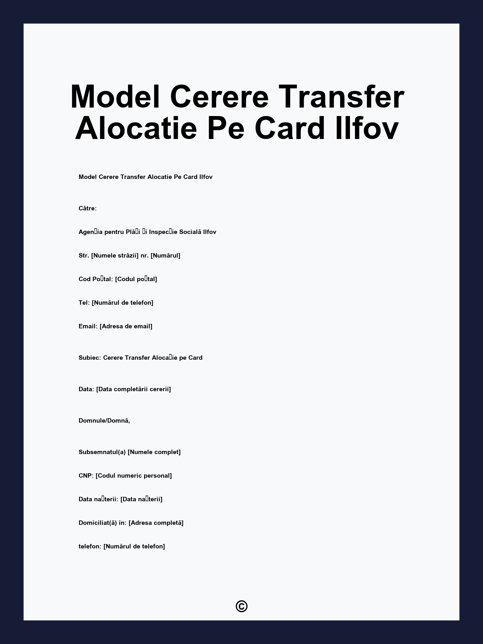 Model Cerere Transfer Alocatie Pe Card Ilfov