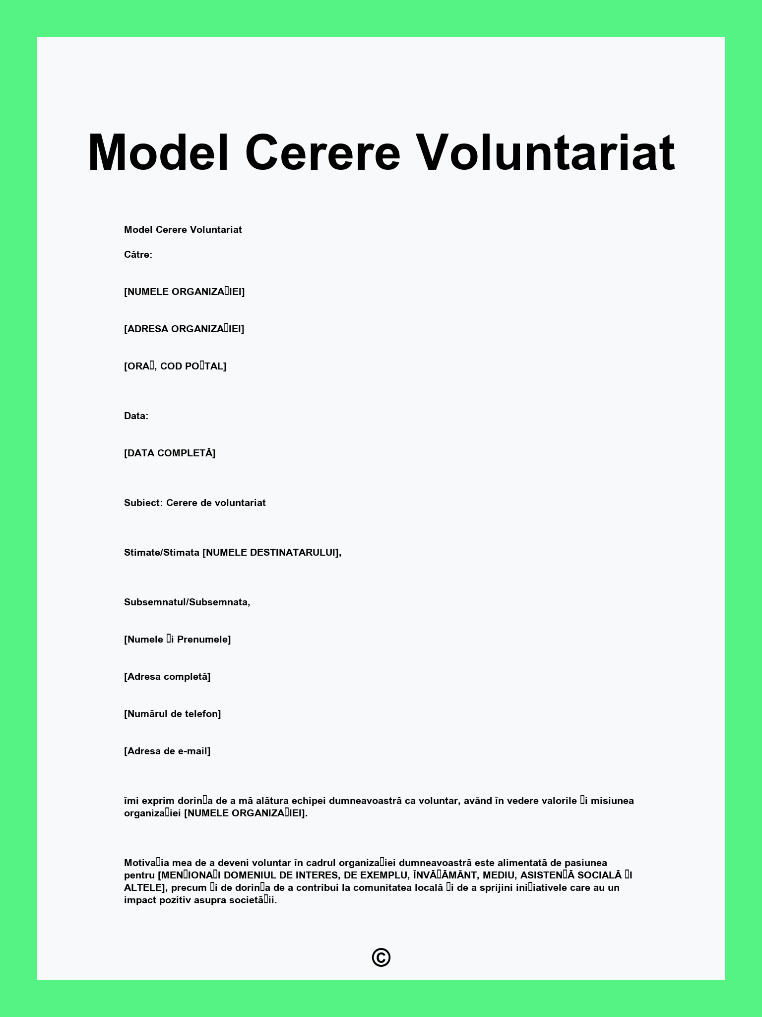 Model Cerere Voluntariat