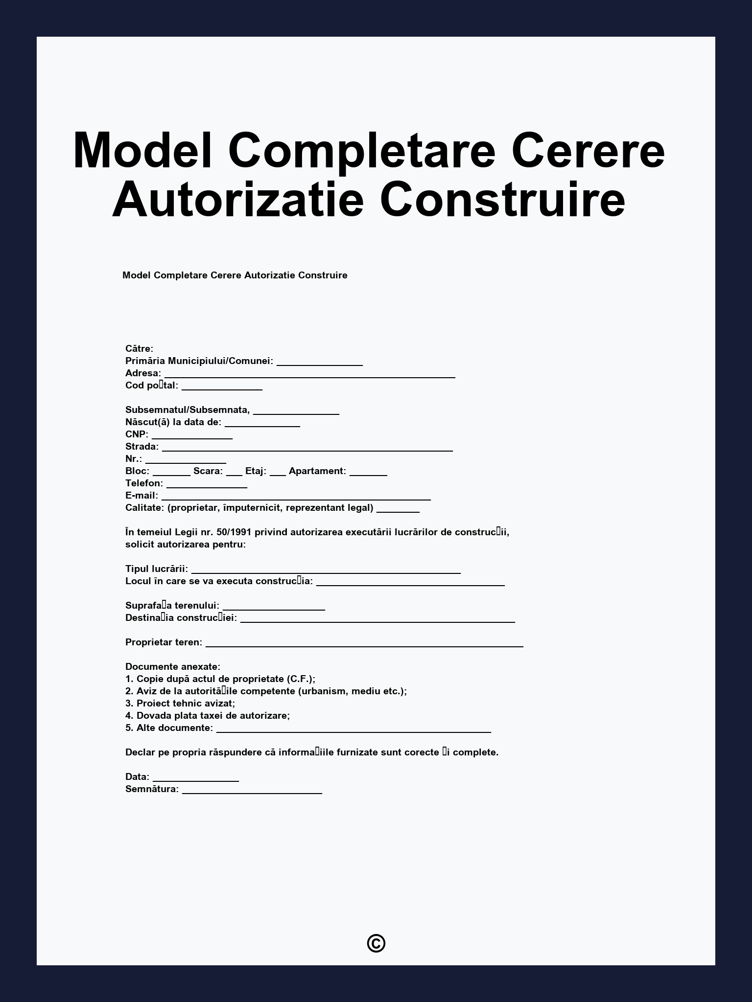 Model Completare Cerere Autorizatie Construire