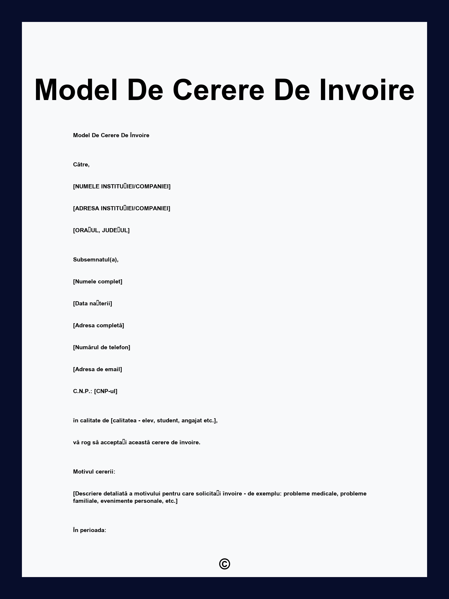 Model De Cerere De Invoire